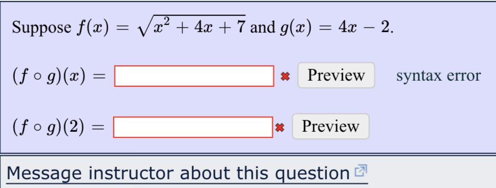 Solved Suppose f(x)=x2+4x+72 ﻿and g(x)=4x-2.(f@g)(x)= | Chegg.com