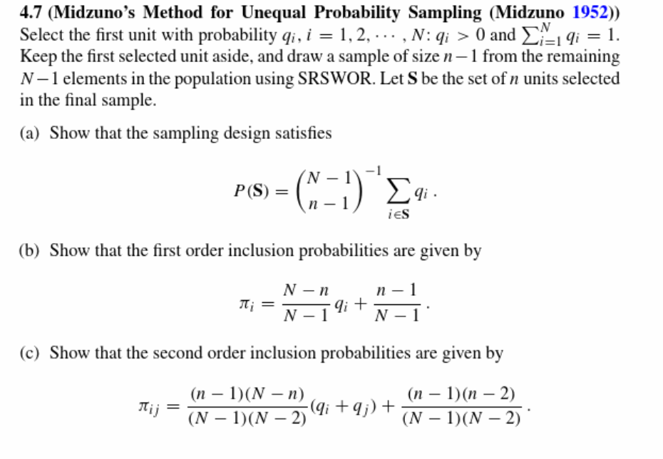 4.7 (Midzuno's Method for Unequal Probability | Chegg.com