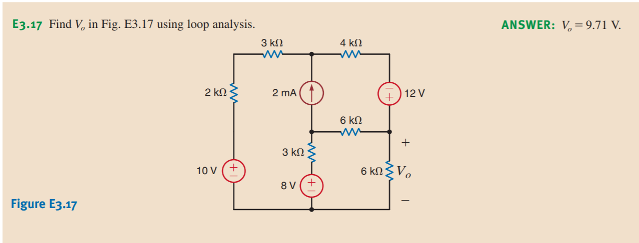 Solved E3.17 Find V, in Fig. E3.17 using loop analysis. | Chegg.com
