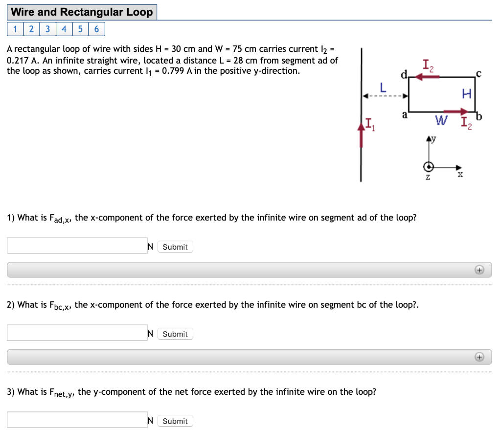 Solved Wire and Rectangular Loop 1 2 3 4 5 6 A rectangular | Chegg.com