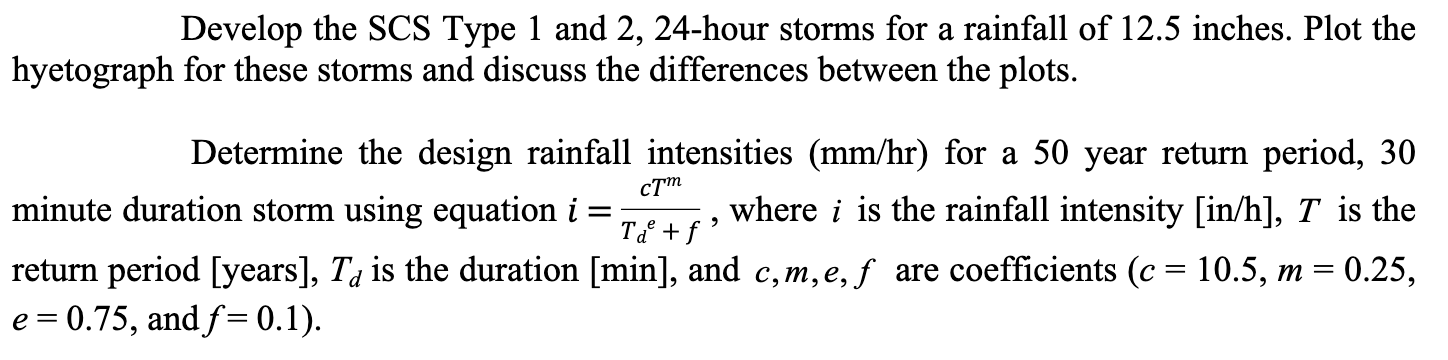 Develop the SCS Type 1 and 2, 24-hour storms for a | Chegg.com