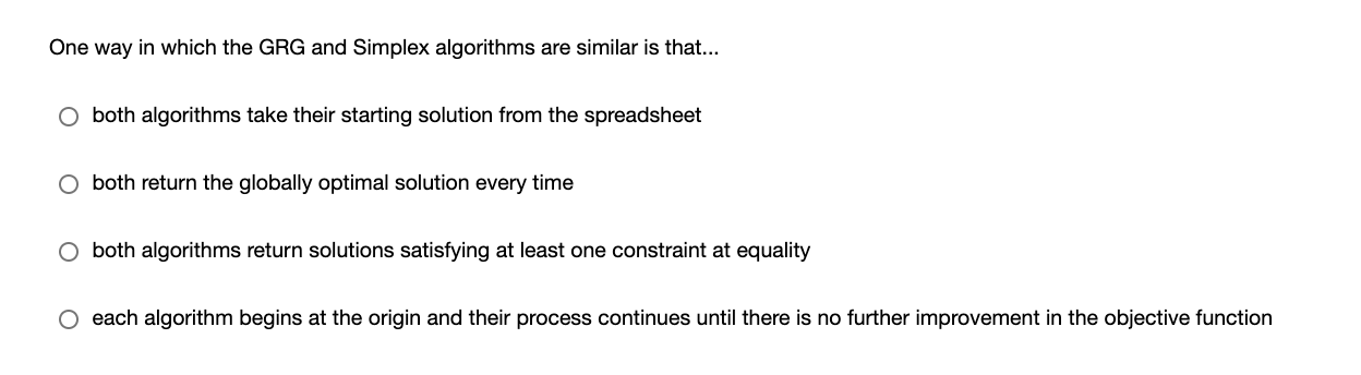 Solved One way in which the GRG and Simplex algorithms are | Chegg.com