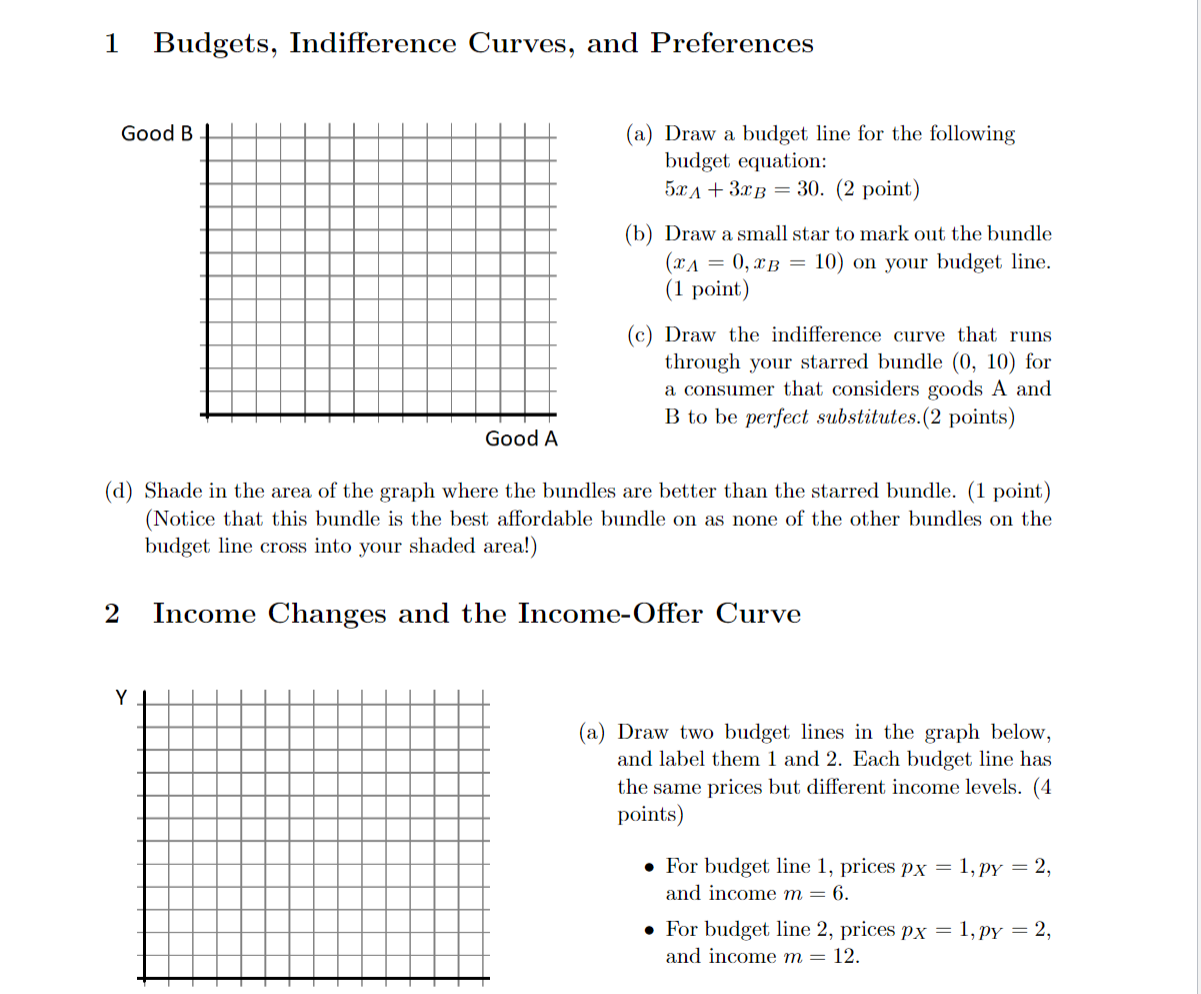 Solved 1 Budgets, Indifference Curves, and Preferences (a) | Chegg.com