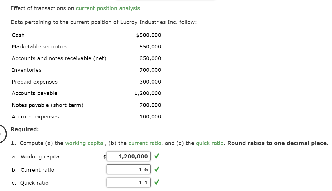 Solved Effect of transactions on current position analysis | Chegg.com
