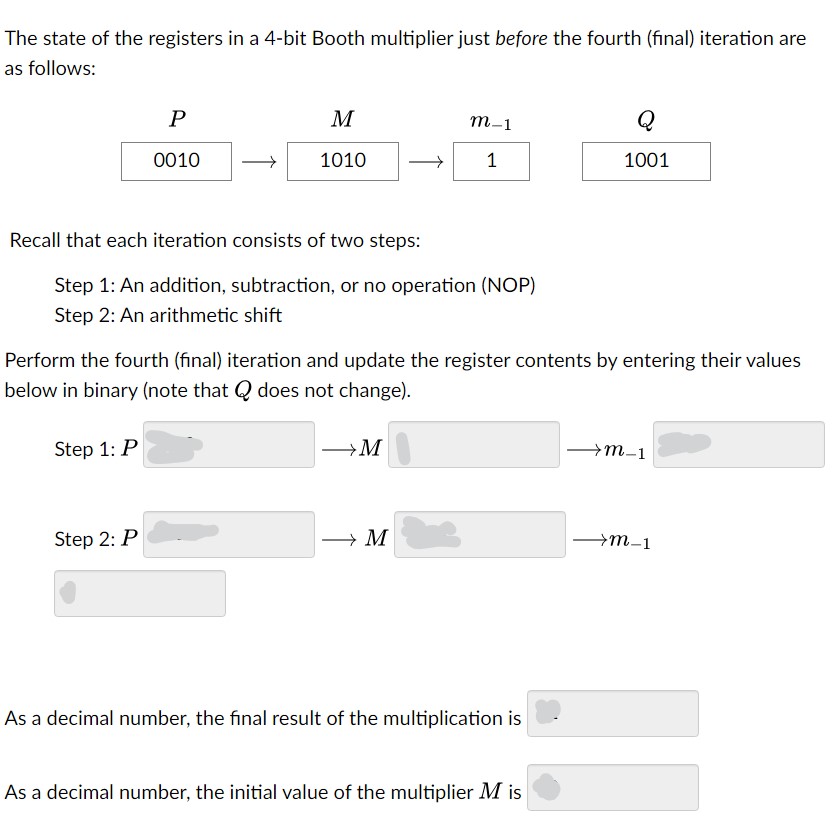 Solved The state of the registers in a 4-bit Booth | Chegg.com