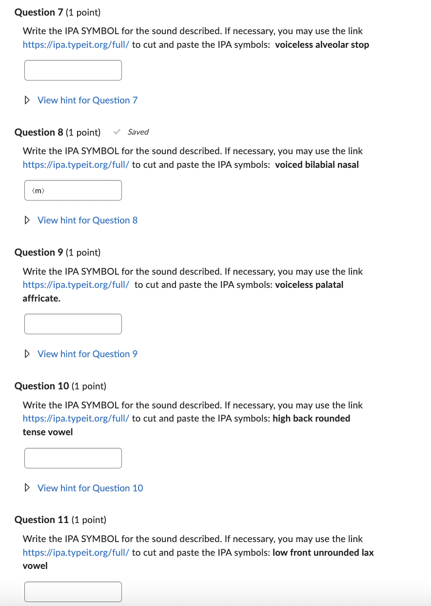 Write the IPA SYMBOL for the sound described. If | Chegg.com