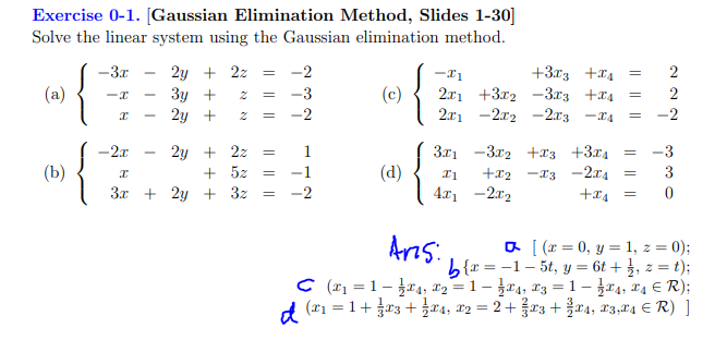 Solved Exercise 0 1 [gaussian Elimination Method Slides