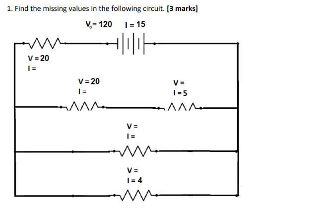 Solved 1. Find the missing values in the following circuit. | Chegg.com