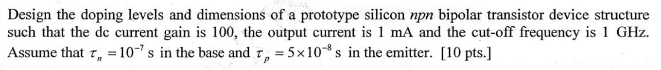 Solved Design the doping levels and dimensions of a | Chegg.com