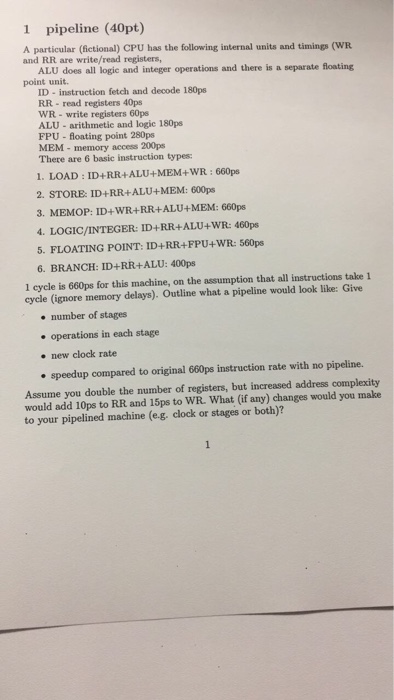 Solved A particular (fictional) CPU has the following | Chegg.com