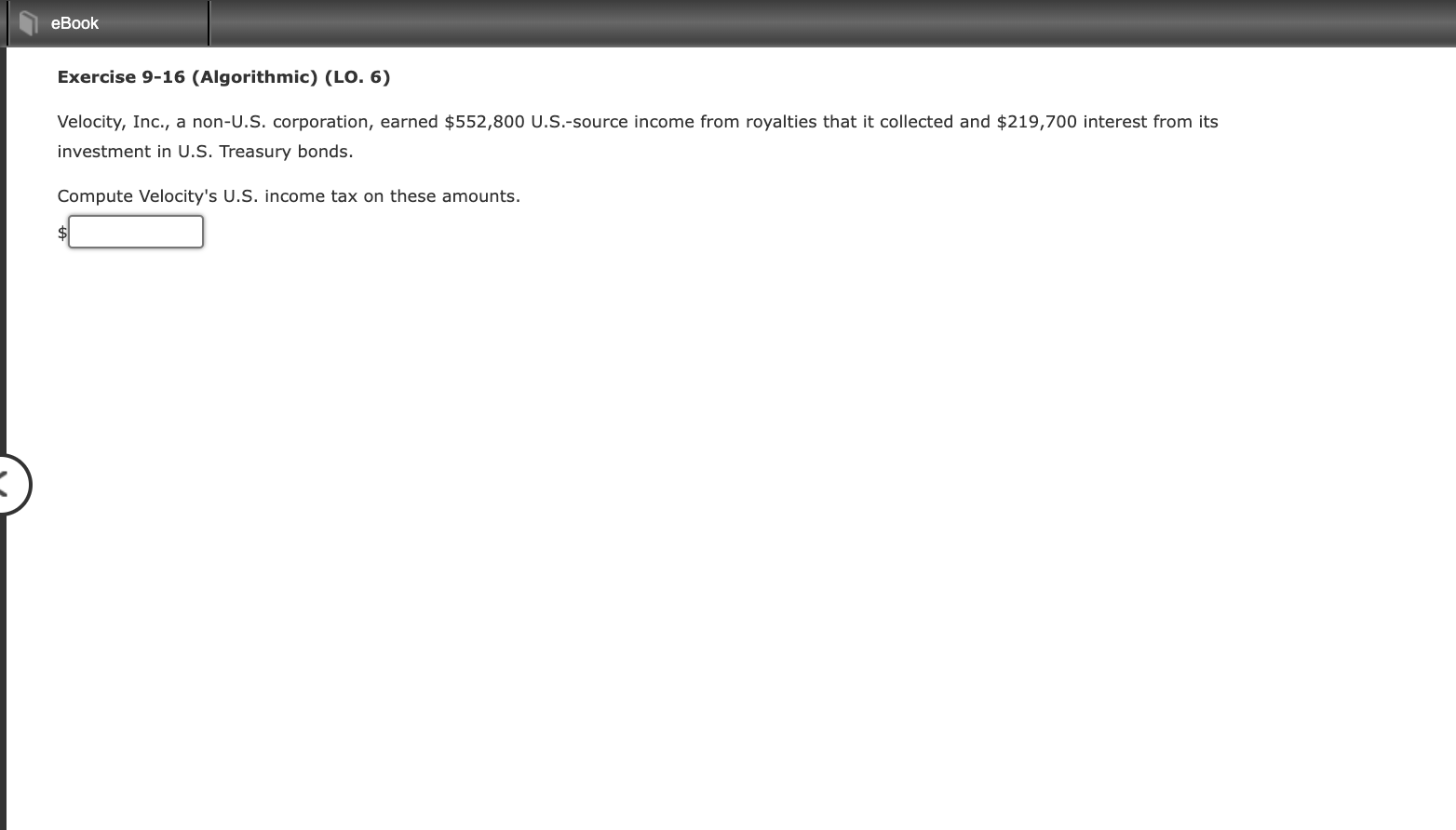 Solved eBook Exercise 9-16 (Algorithmic) (LO. 6) Velocity, | Chegg.com