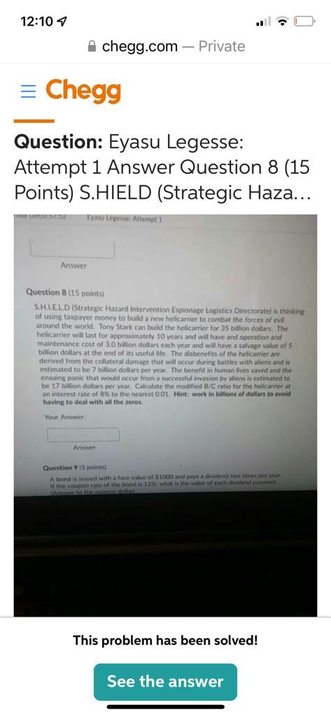 Question: Eyasu Legesse: Attempt 1 Answer Question 8 | Chegg.com
