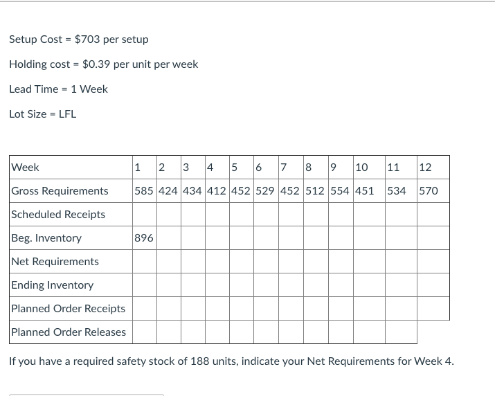 Solved Setup Cost = $703 per setup Holding cost = $0.39 per | Chegg.com