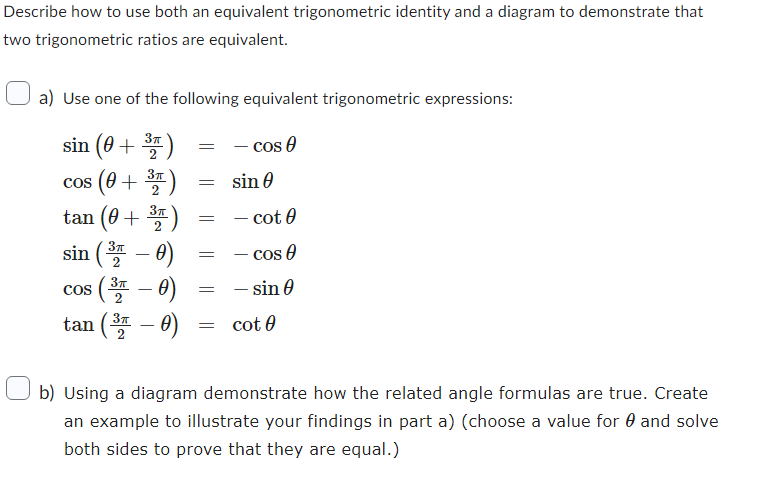 Solved Describe how to use both an equivalent trigonometric | Chegg.com