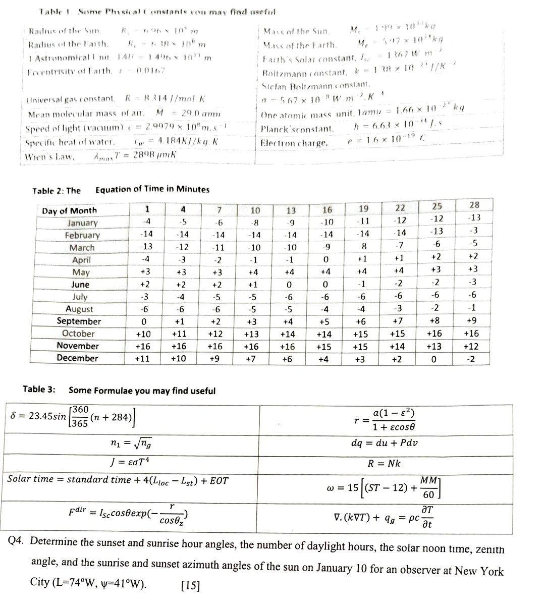 Solved Table 2: The Equation of Time in Minutes Table 3: | Chegg.com