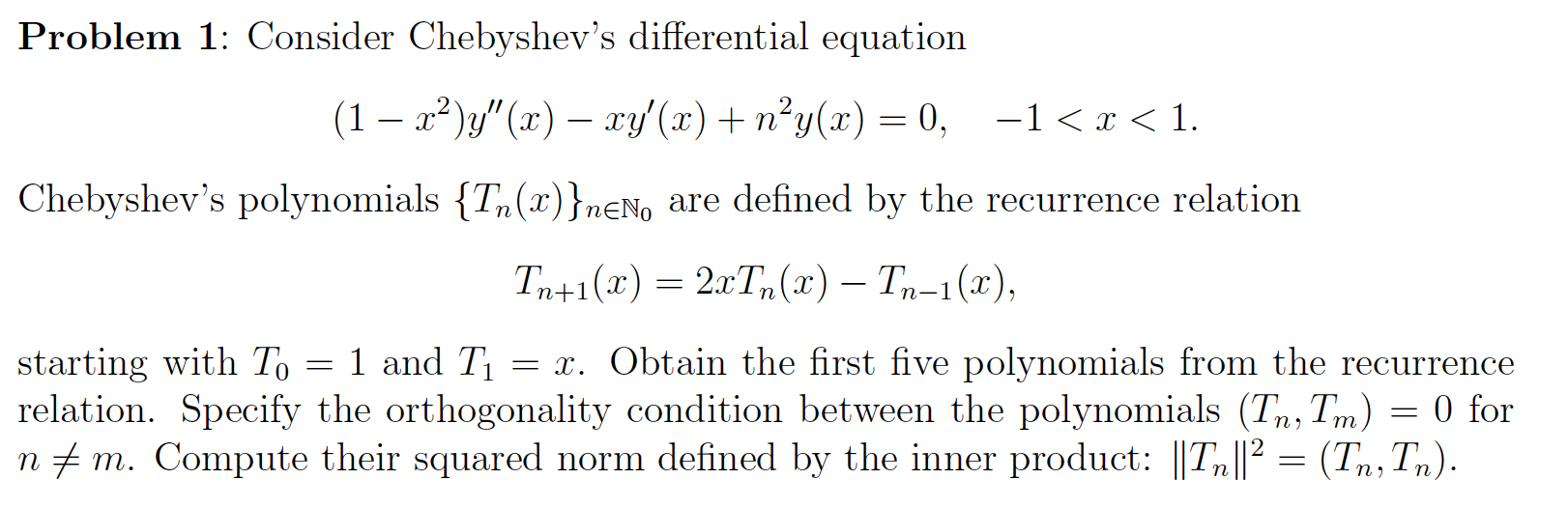 Solved Problem 1: Consider Chebyshev's differential equation | Chegg.com