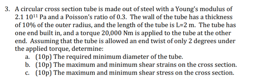 Solved A circular cross section tube is made out of steel | Chegg.com
