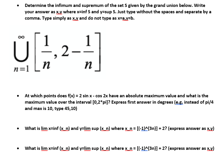 Solved - Determine the infimum and supremum of the set S | Chegg.com
