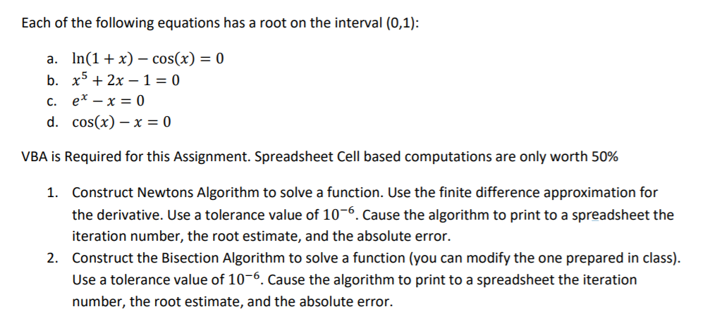 Solved Each of the following equations has a root on the | Chegg.com