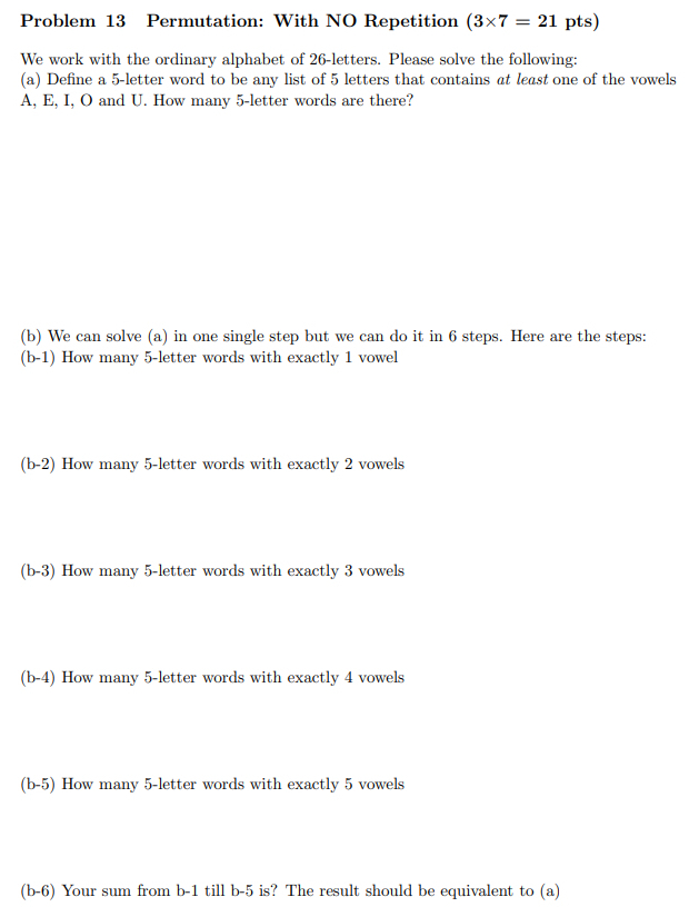 Solved Problem 13 ﻿Permutation: With NO Repetition pts | Chegg.com