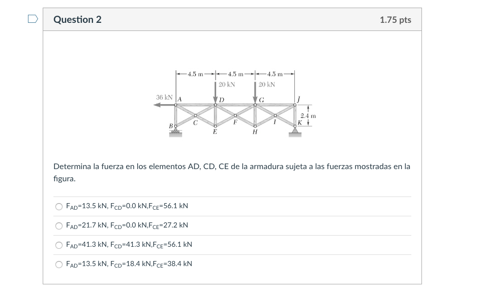 Solved Determine The Force In The Elements Ad Cd Ce Of