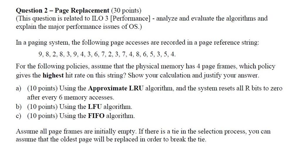 Solved Question 2 - Page Replacement (30 points) (This | Chegg.com