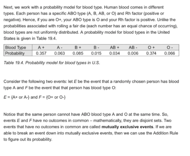 Solved Next, we work with a probability model for blood | Chegg.com