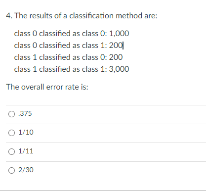 Solved 4. The results of a classification method are: class | Chegg.com