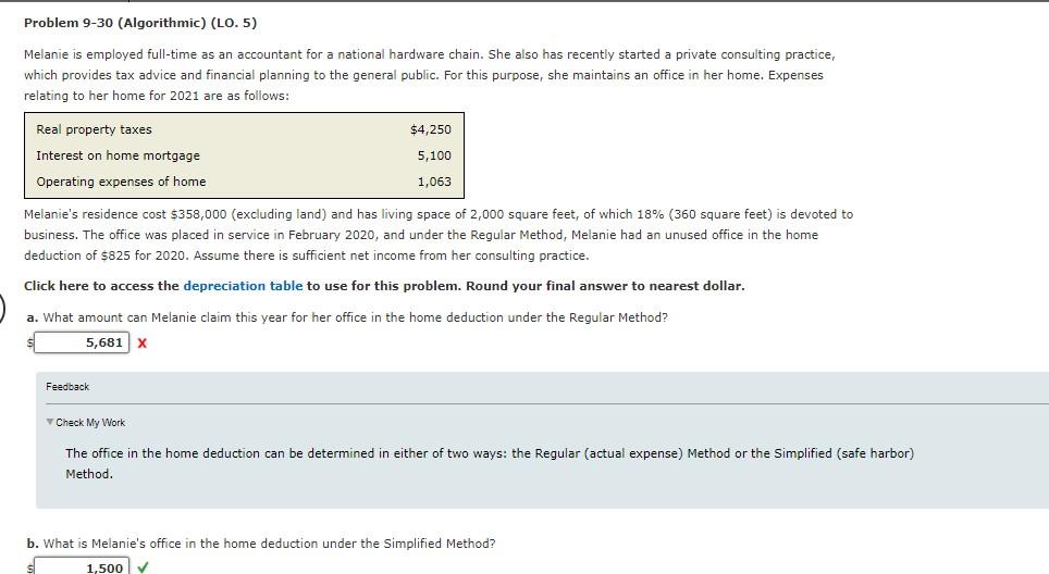 Solved Problem 9-30 (Algorithmic) (LO. 5) Melanie is | Chegg.com Solved Problem 9-30 (Algorithmic) (LO. 5) Melanie is | Chegg.com