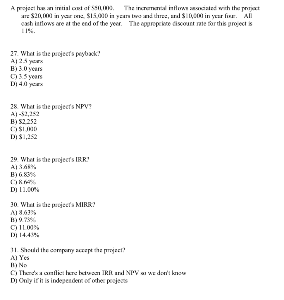 Solved A Project Has An Initial Cost Of 50 000 The Chegg