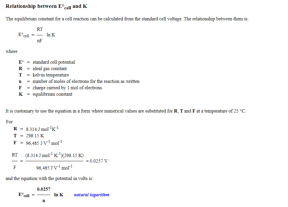 Solved Relationship between Eºcell and K The equilibrium | Chegg.com