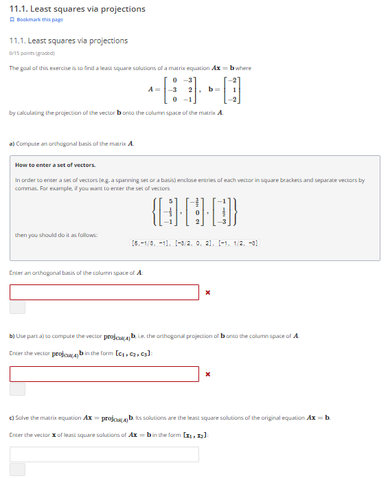 Solved 11.1. Least squares via projections W Bookmark this | Chegg.com