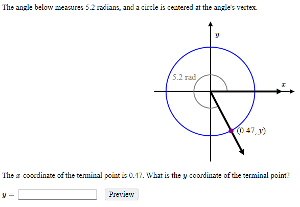 Solved The angle below measures 5.2 radians, and a circle is | Chegg.com