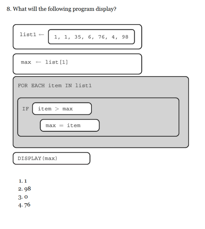 Solved 8. What will the following program display? listi 1, | Chegg.com