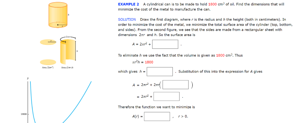 Solved EXAMPLE 2 A cylindrical can is to be made to hold | Chegg.com
