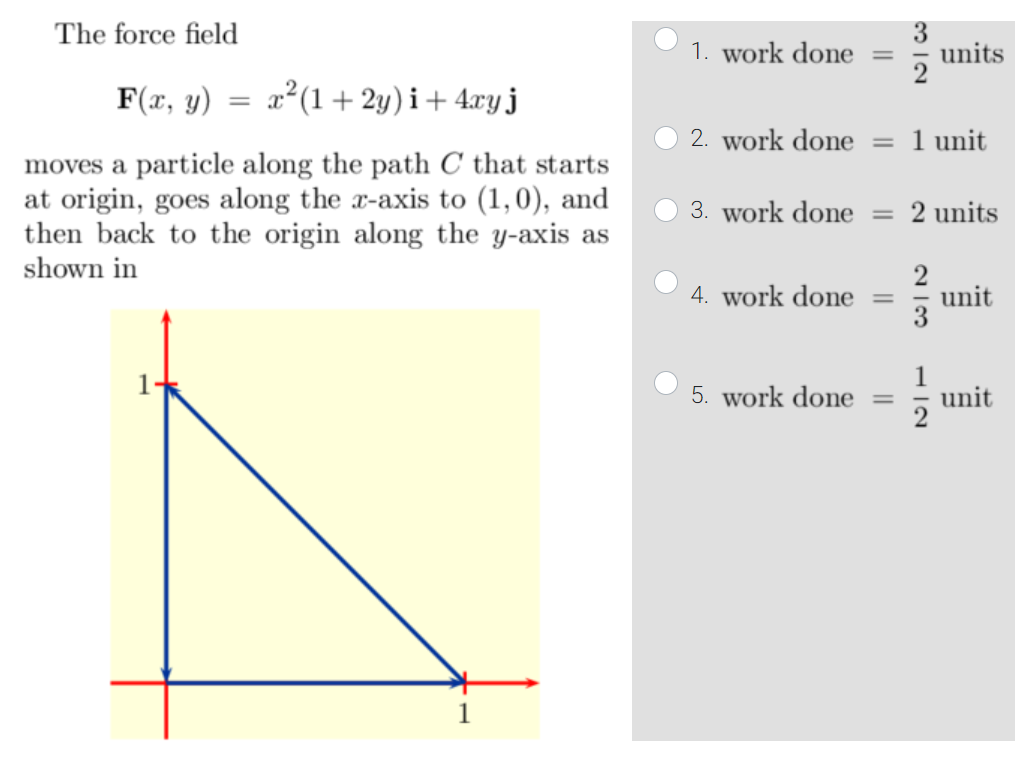Solved The force field 1. work done =23 units | Chegg.com