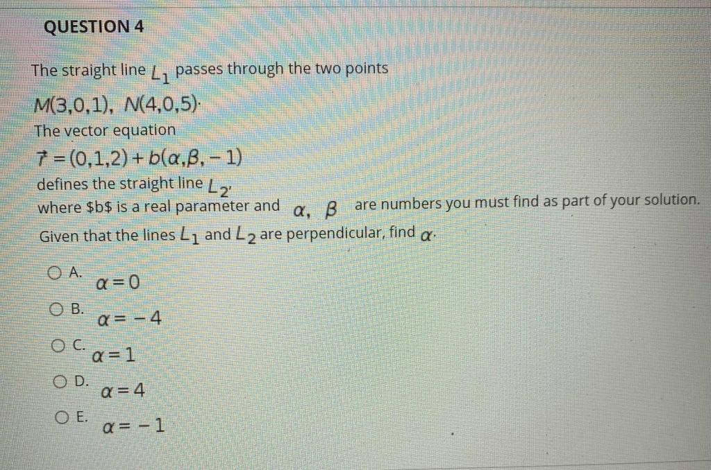 Solved QUESTION 4 The straight line L, passes through the | Chegg.com