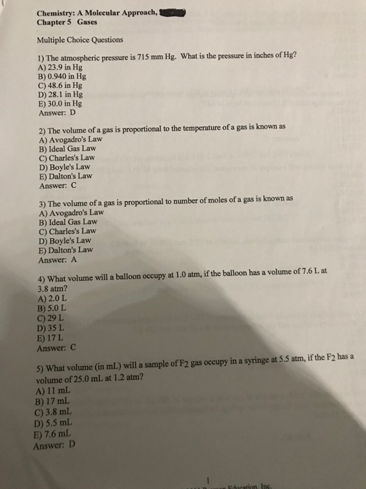 Solved Chemistry: A Molecular Approach, Chapter 5 Gases | Chegg.com