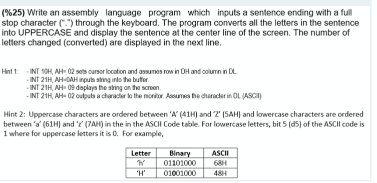 (%25) Write an assembly language program which inputs | Chegg.com
