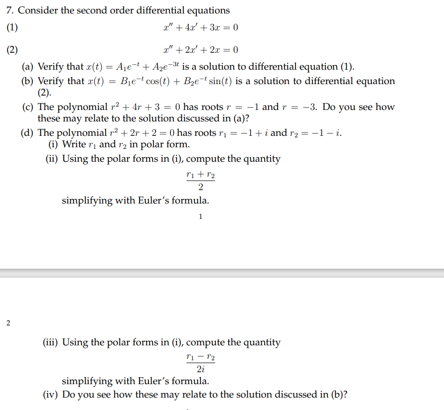 Solved 7. Consider the second order differential equations | Chegg.com