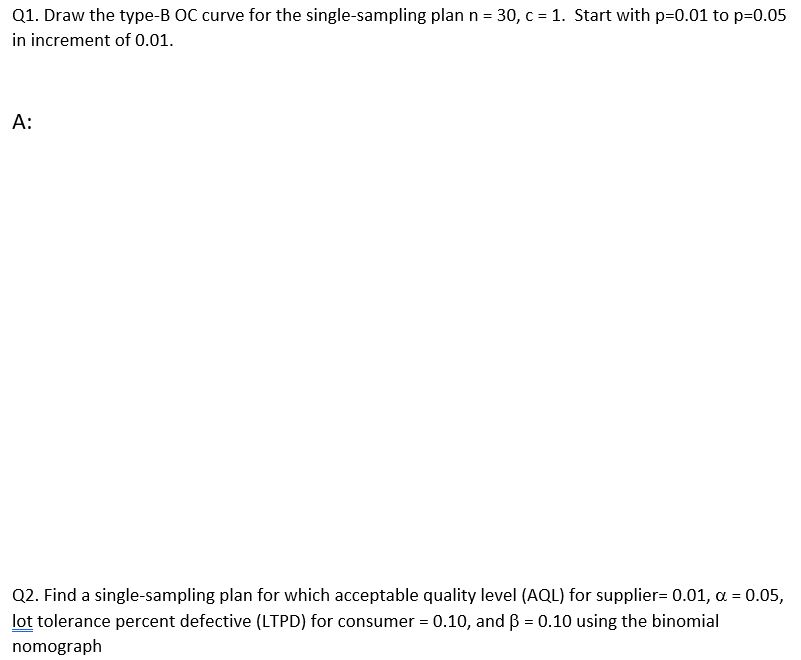 Solved Q1. Draw the type- BOC curve for the single-sampling | Chegg.com
