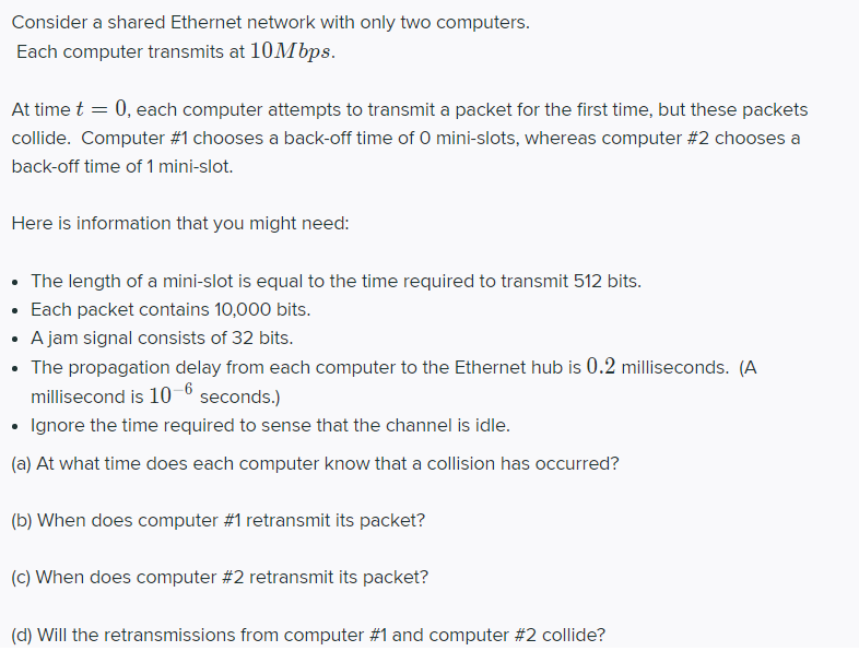 Solved Consider A Shared Ethernet Network With Only Two