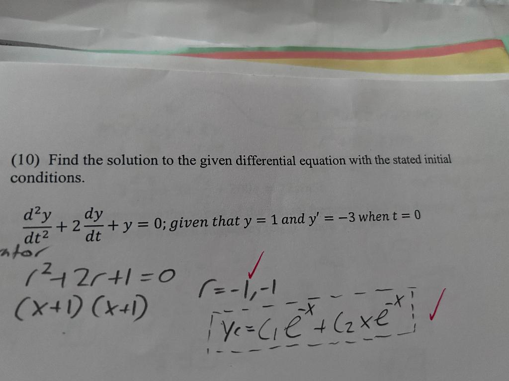 Solved (10) Find the solution to the given differential | Chegg.com