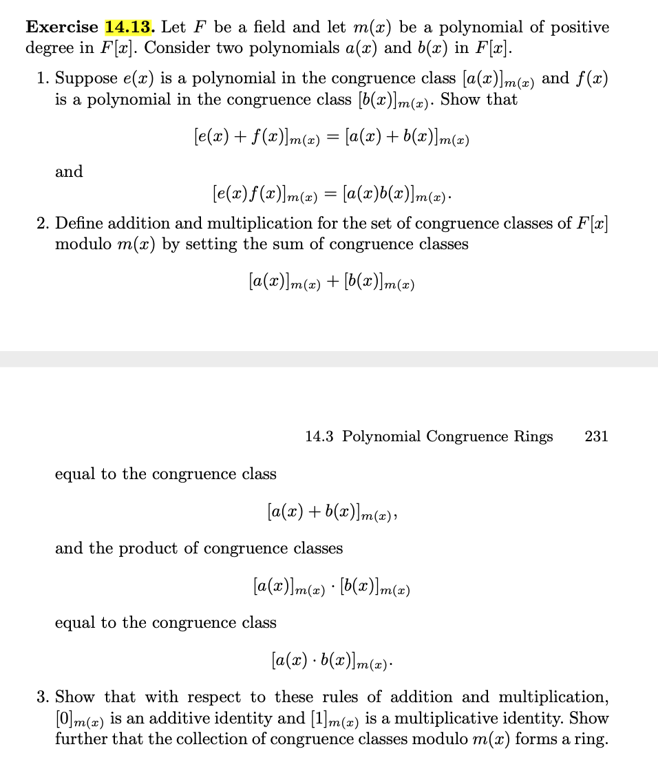 Solved Exercise 14.13. Let F be a field and let m(x) be a | Chegg.com