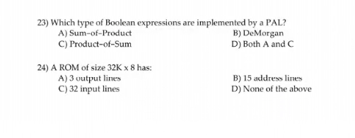 Solved 23) Which type of Boolean expressions are implemented | Chegg.com