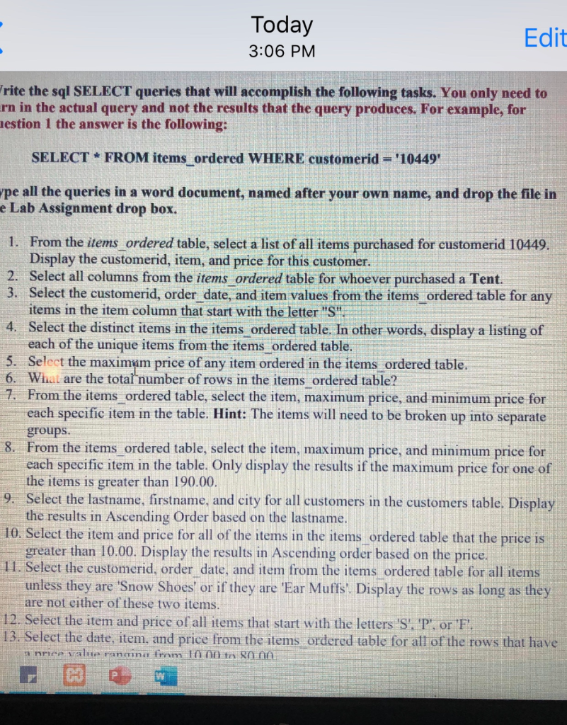 Solved Today 3:06 PM Edit rite the sql SELECT queries that | Chegg.com