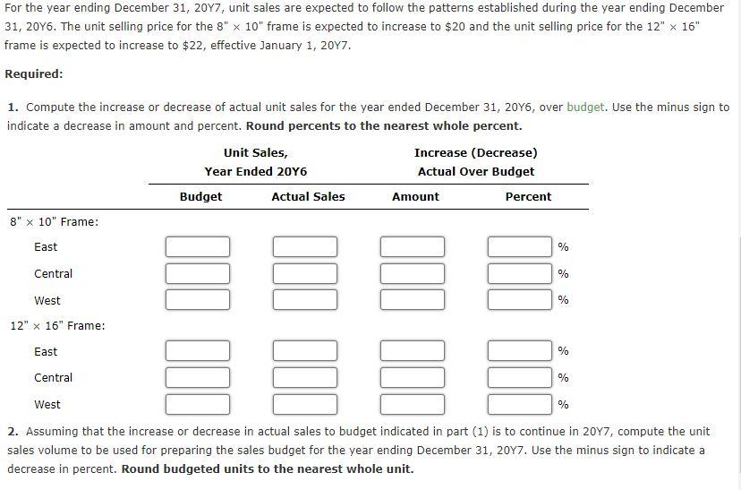 Solved Forecast Sales Volume and Sales Budget For 20Y6, | Chegg.com