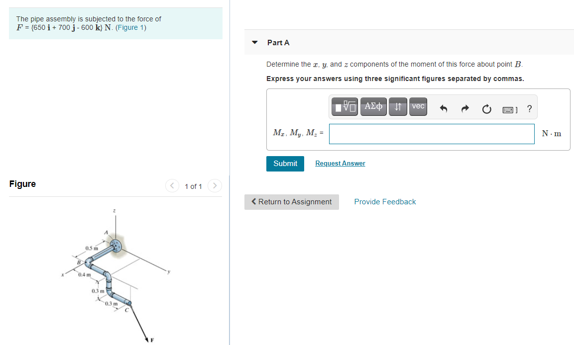 Solved The pipe assembly is subjected to the force of F | Chegg.com