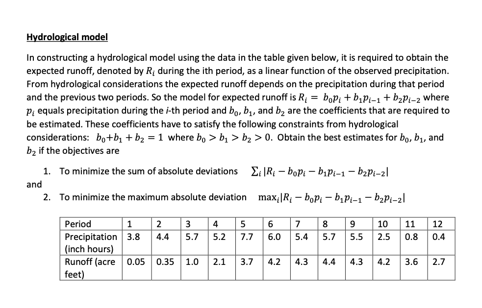 Hydrological model In constructing a hydrological | Chegg.com