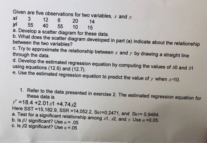 Solved Given are five observations for two variables, x and | Chegg.com